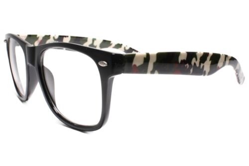 Camo Camouflage Temple Horn Rimmed 80s Rectangle Clear Lens Eye Glasses ...